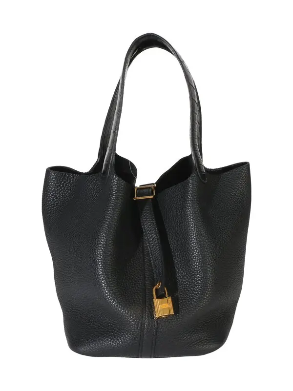Hermès Clemence Matte Alligator Touch Picotin Lock 22 Phw - Black