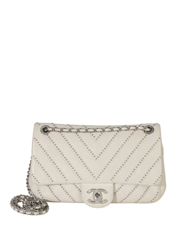 Chanel Calfskin Chevron Flap Bag - White