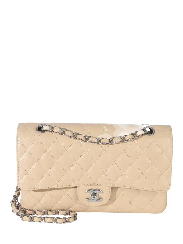 Chanel Quilted Caviar Double Flap Bag - Beige