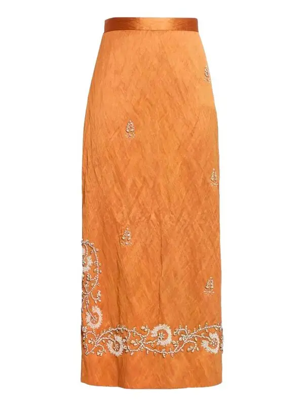 Erdem Bead-embellished Midi Skirt - Orange