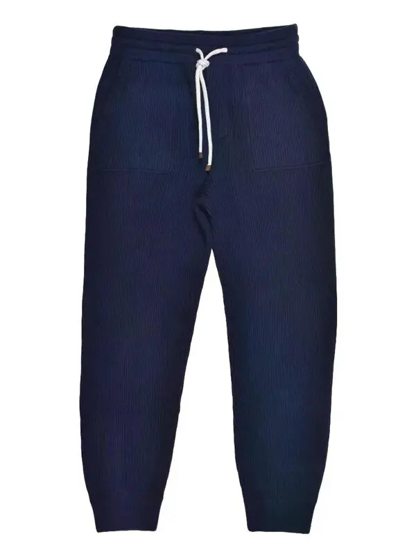 Brunello Cucinelli Ribbed-knit Cashmere Track Pants - Blue