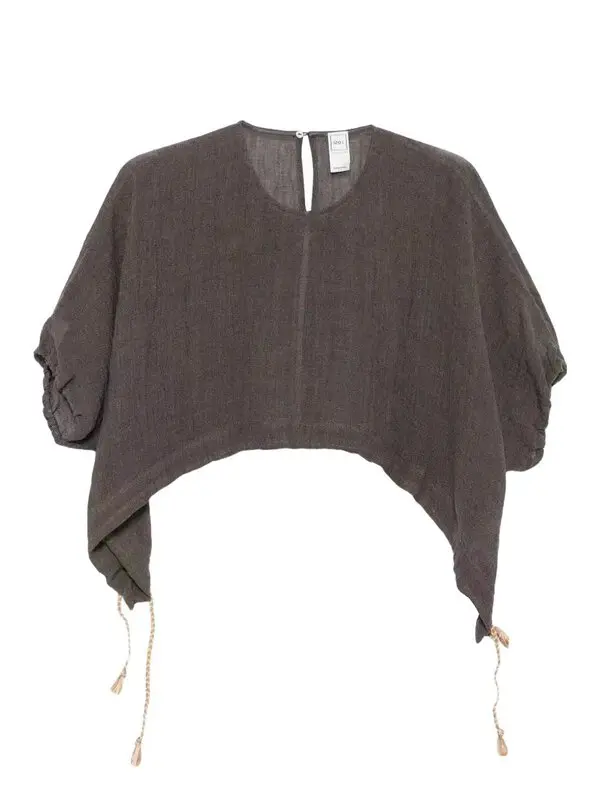 120% Lino Asymmetric Tassel Blouse - Brown