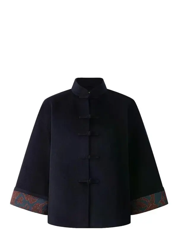Shanghai Tang Felted Jacket With Printed Cuffs - Blue
