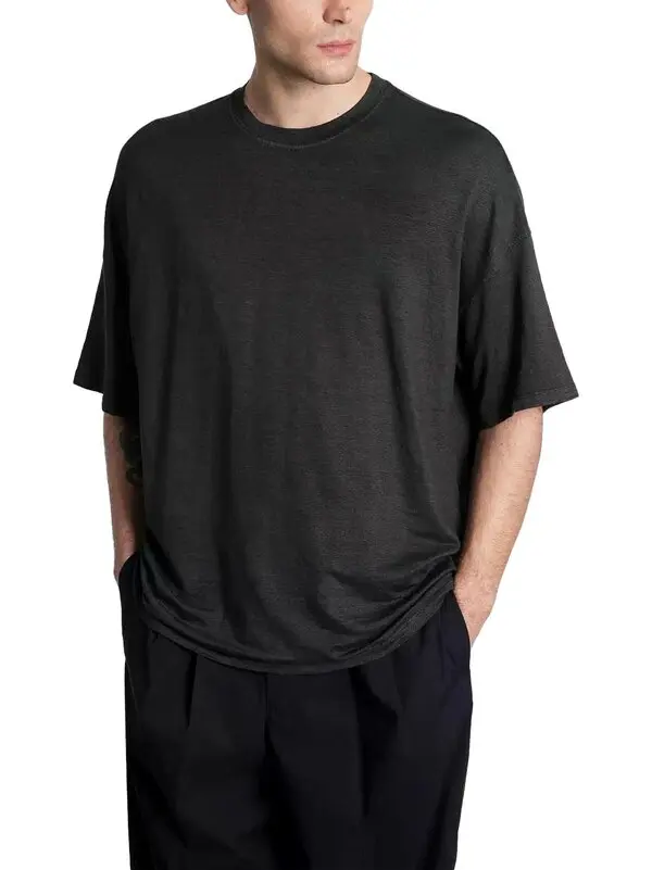 ROBERTO COLLINA Short-sleeve Crewneck Linen T-shirt - Black