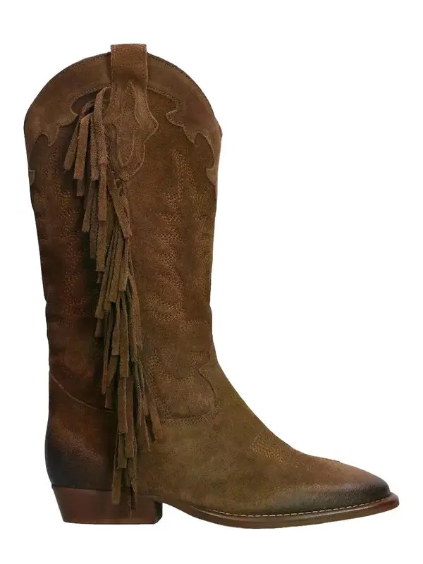 GISEL MOIRE Oklahoma Fringe-detail Cowboy Boots - Brown