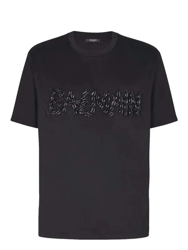 Balmain Beaded-logo T-shirt - Black