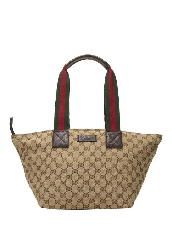 Gucci Gg Canvas Web Soft Zip Tote - Brown