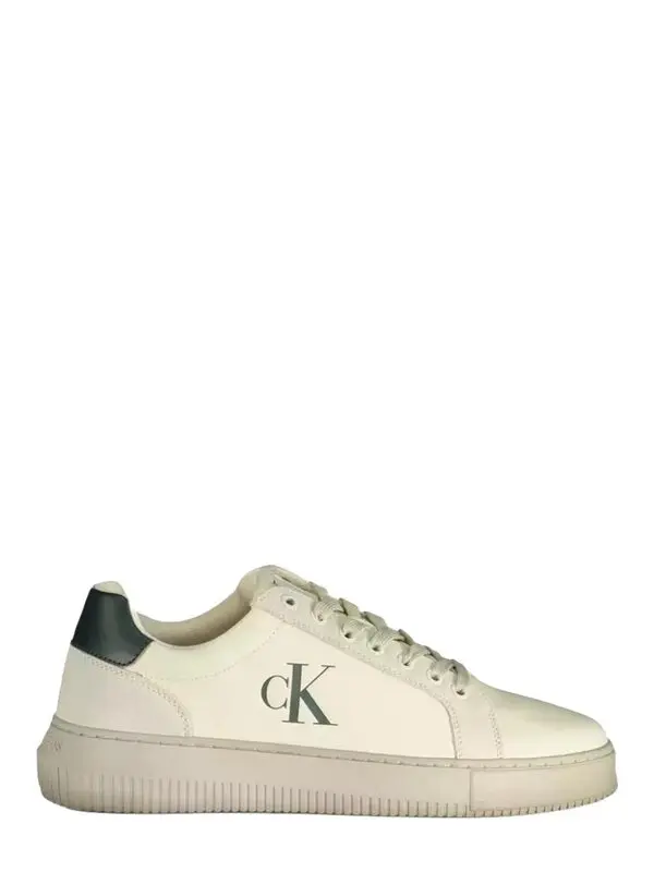 Calvin Klein Logo Print Leather Sneakers - Neutrals