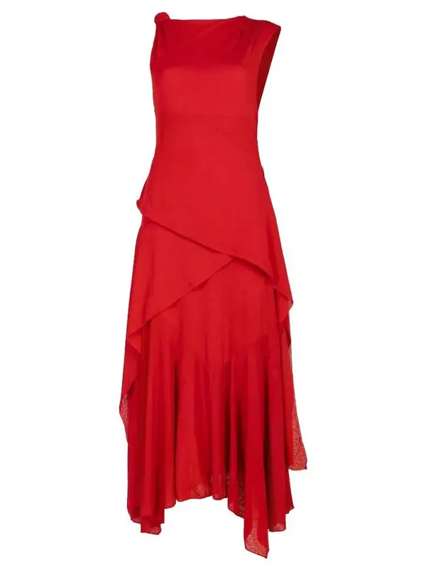 GANNI Draped Knot-detail Midi Dress - Red