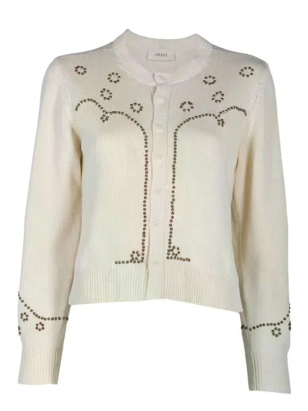 The Great. Studded Cotton Cardigan - Neutrals