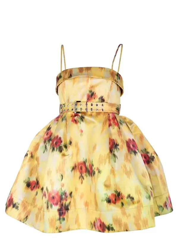 GANNI Printed Mini Dress - Yellow