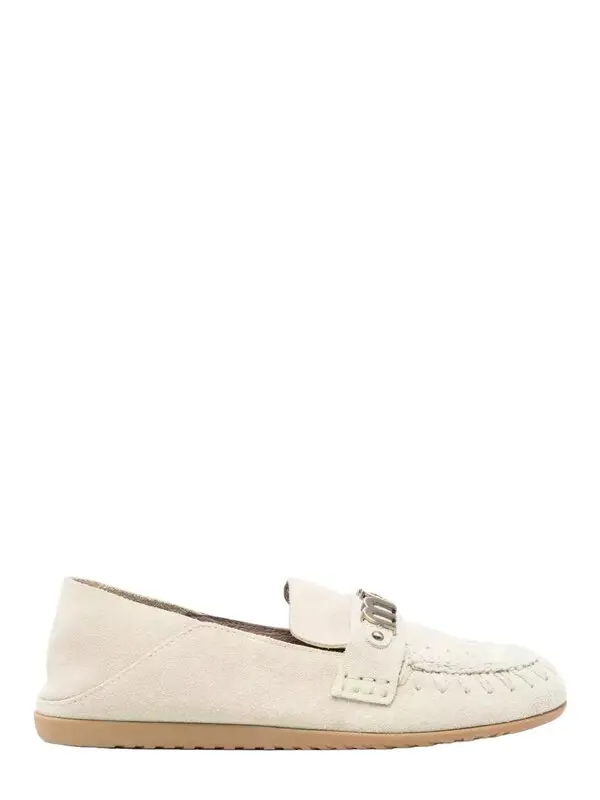 Mou Logo-plaque Whipstitch-trim Loafers - Neutrals