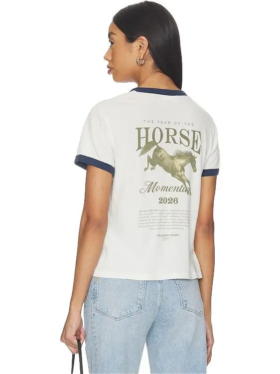 THE LAUNDRY ROOM Year Of The Horse Ringer Tee - Ivory,navy