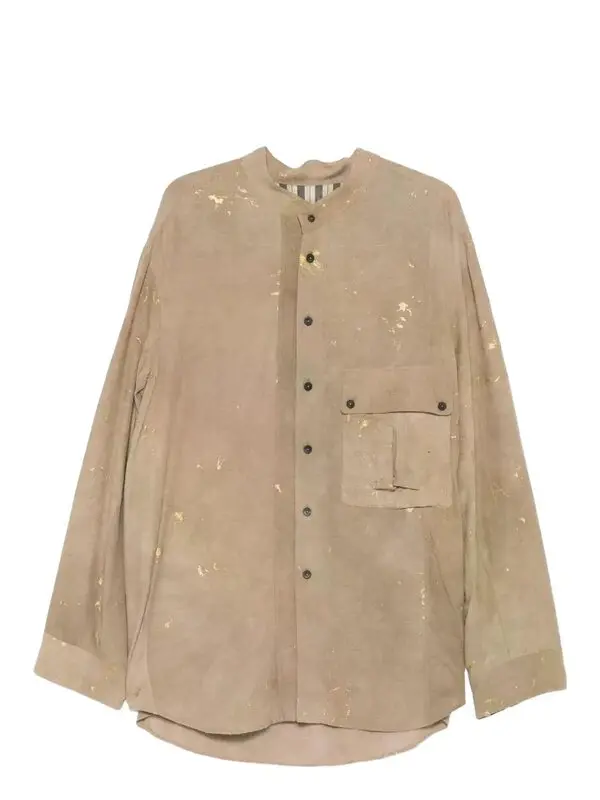 ZIGGY CHEN Paint-splatter Chest-pocket Shirt - Neutrals