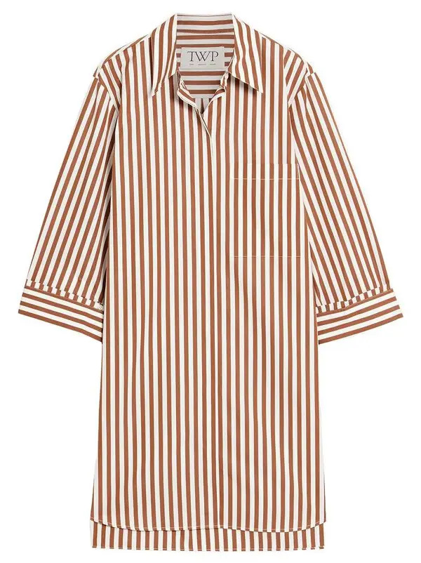 TWP Striped Cotton-poplin Shirt Dress - Brown