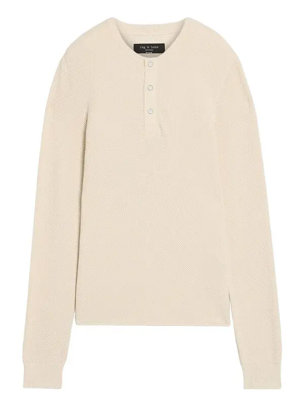Rag & Bone Dexter Cotton-piqué Henley Sweater - Cream