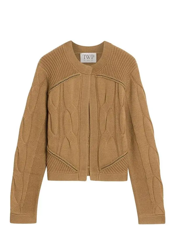 TWP Chain-embellished Cable-knit Merino Wool Cardigan - Camel