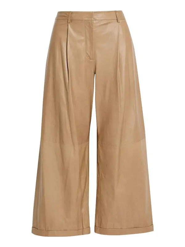 TWP Houston St. Cropped Pleated Leather Wide-leg Pants - Camel