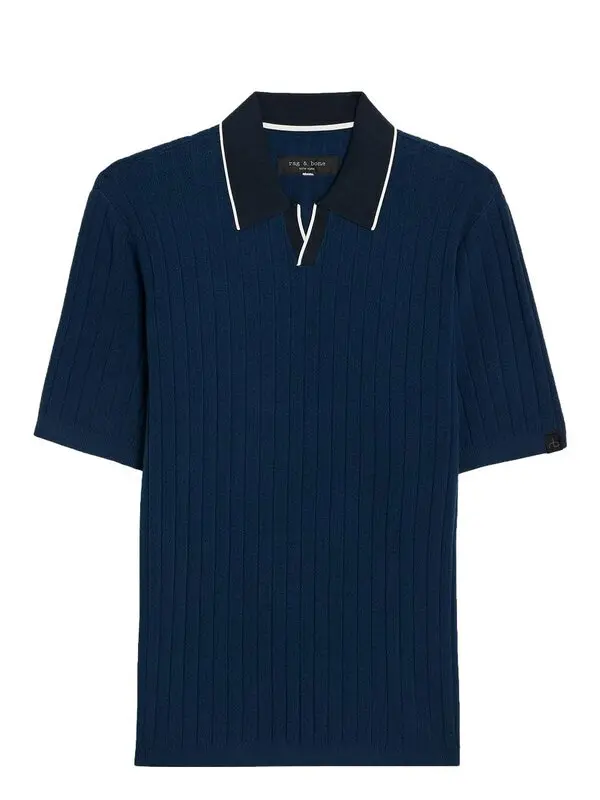Rag & Bone Johnny Ribbed Pointelleknit Cottonblend Polo Shirt - Navy
