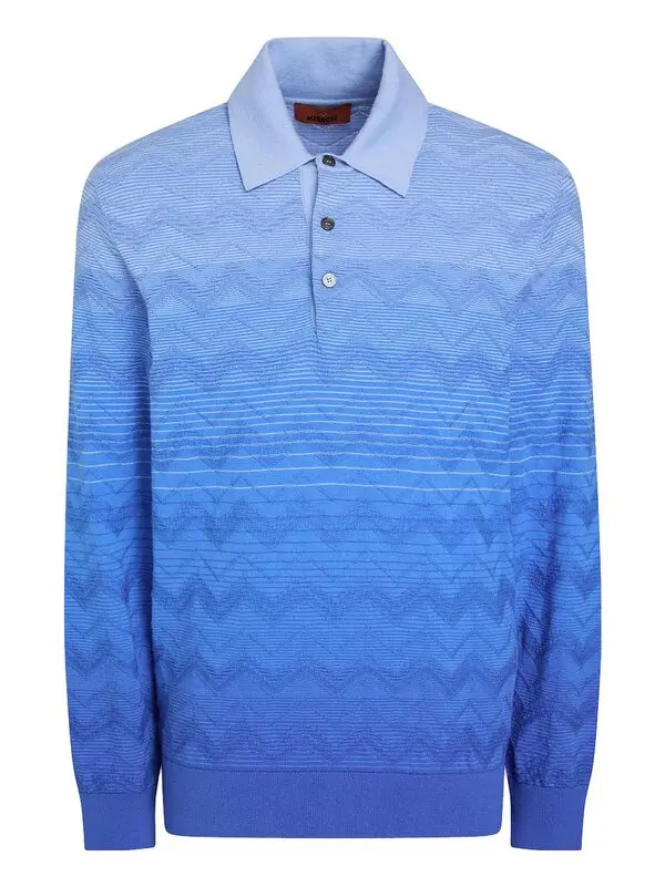 Missoni Dégradé Crochetknit Cotton Polo Shirt - Azure