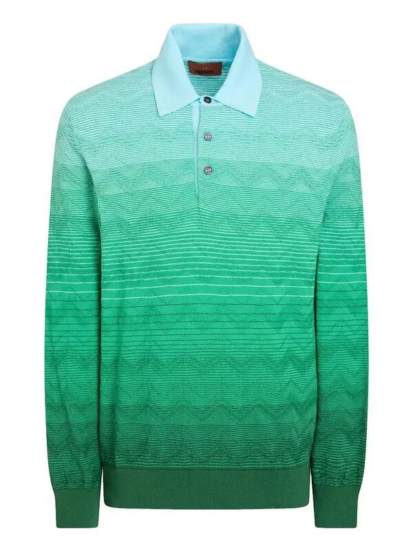 Missoni Dégradé Crochetknit Cotton Polo Shirt - Jade
