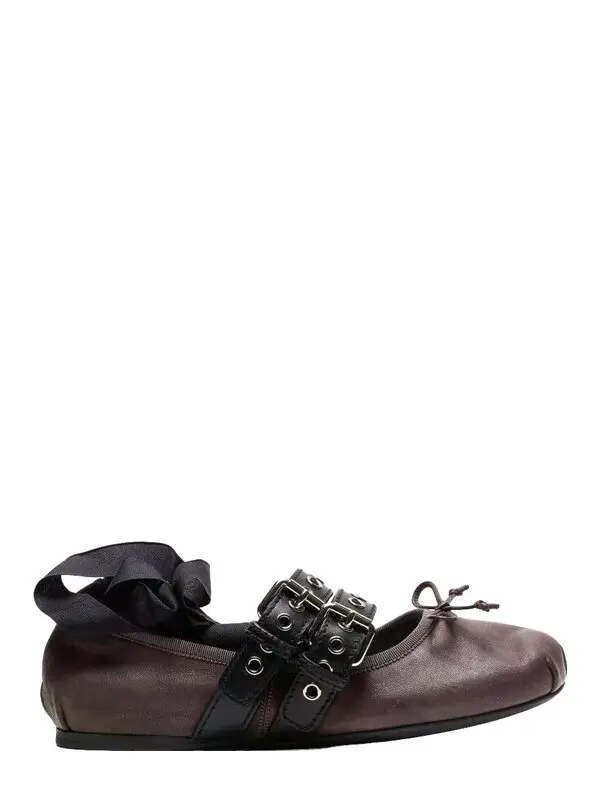 Miu Miu Buckle-strap Lace-up Ballet Flats - Brown