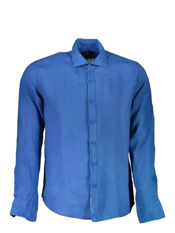 LA MARTINA Embroidered-logo Linen Shirt - Blue