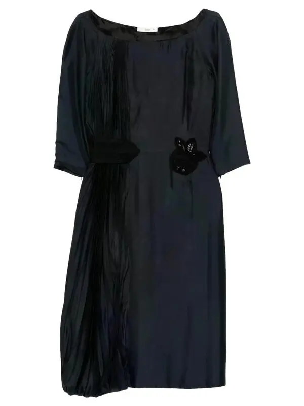 Prada Pleated Floral-appliqué Dress - Grey