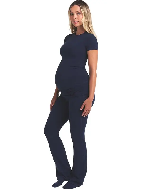SKIMS Maternity Foldover Pant In Cotton Jersey - Navy