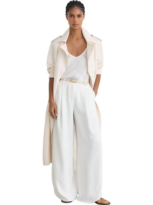 REISS Deena Petite Side-split Wide-leg Trousers - White