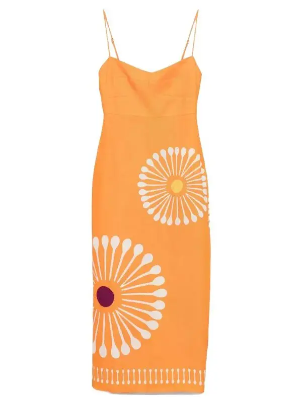 CALA DE LA CRUZ Paloma Graphic-print Midi Dress - Orange