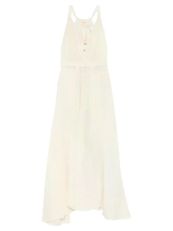 120% Lino Halterneck Gathered Maxi Dress - Neutrals