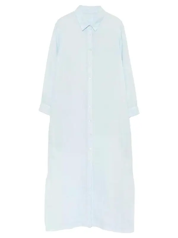 120% Lino Long-line Button-up Maxi Dress - Blue