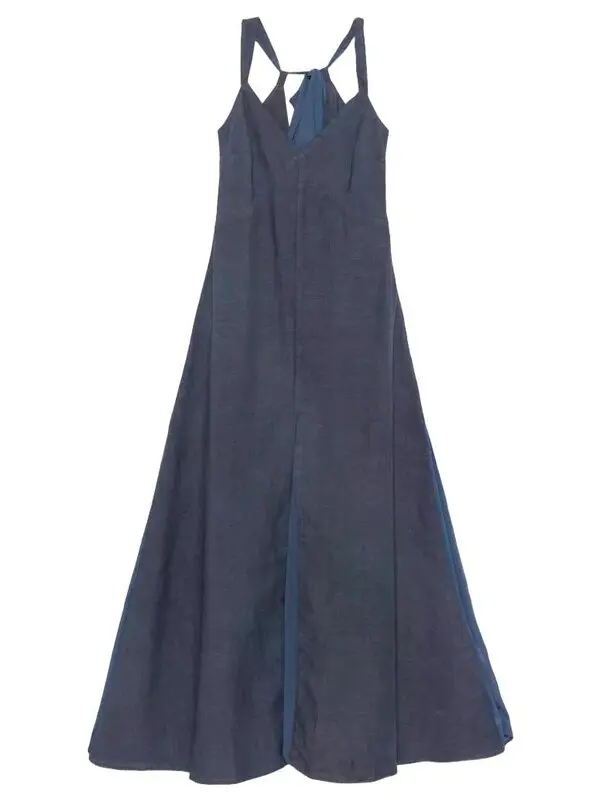 120% Lino Halterneck Flared Maxi Dress - Blue