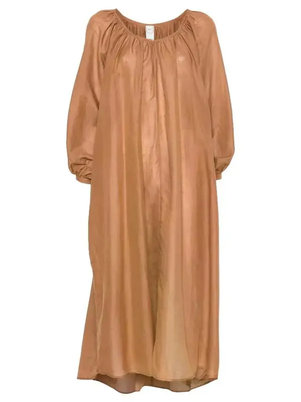 120% Lino Gathered Maxi Dress - Brown