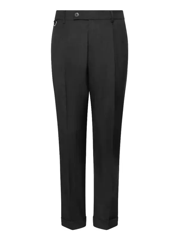 LOW BRAND Pleated Turn-up Trousers - Black