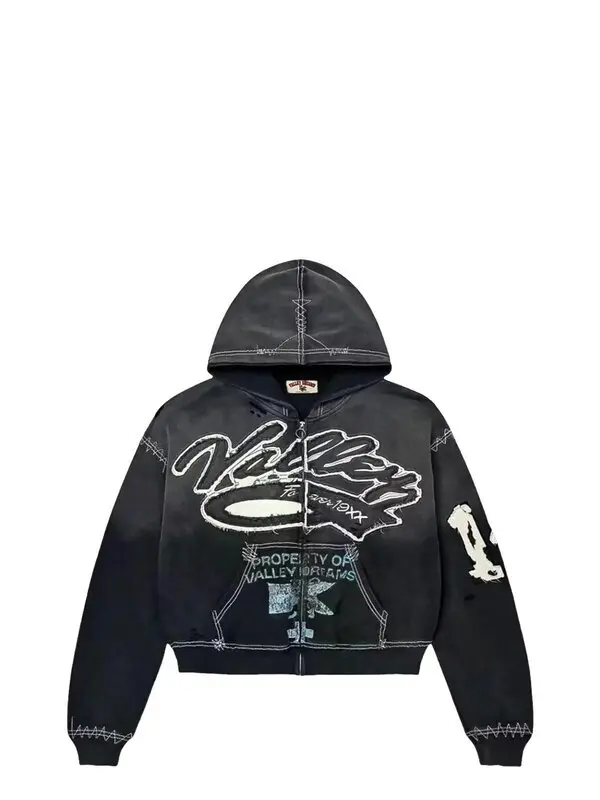 VALE FOREVER Religion Logo-patch Distressed Zip-up Hoodie - Black