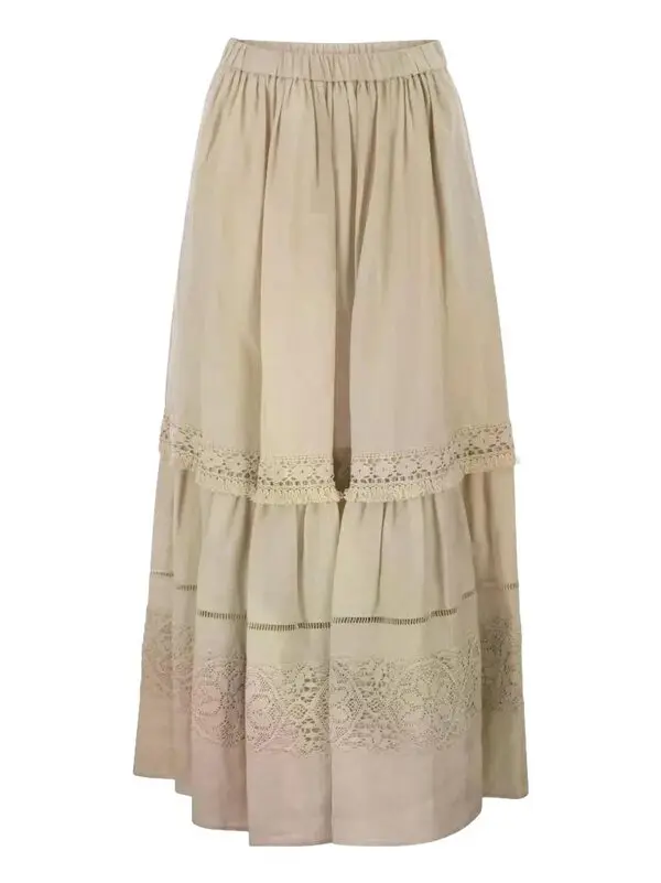 Max Mara Lace-insert Tiered Linen Skirt - Neutrals