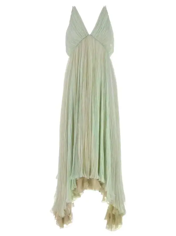 Alberta Ferretti Pleated Asymmetric-hem Dress - Green