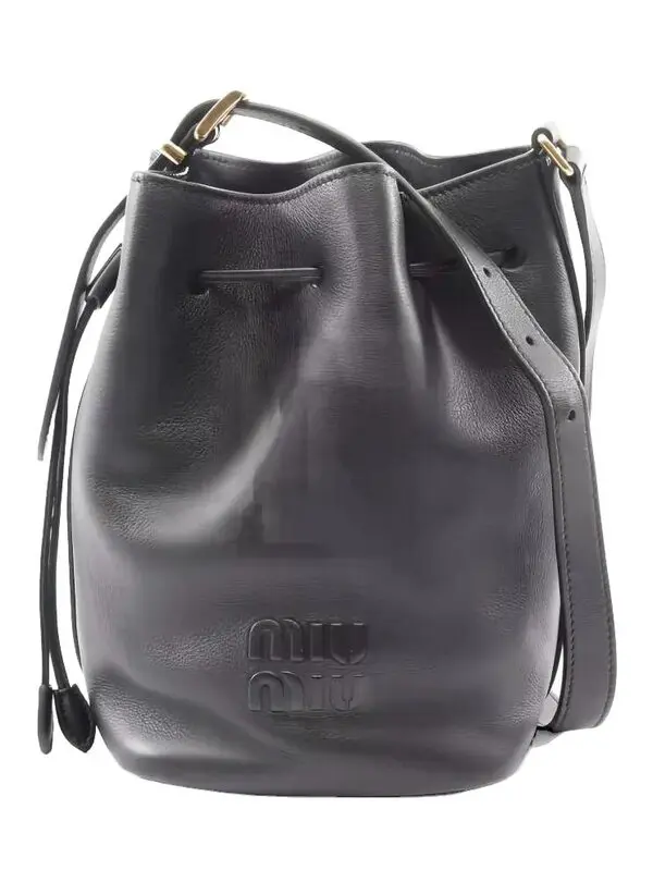 Miu Miu 2010s Embossed-logo Leather Bucket Bag - Black
