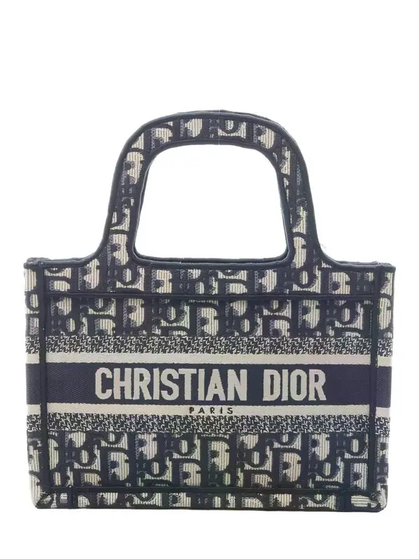 Dior 2000s Mini Book Tote Embroidered Tote Bag - Blue