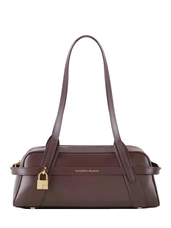 Elisabetta Franchi Padlock-detail Leather Shoulder Bag - Brown