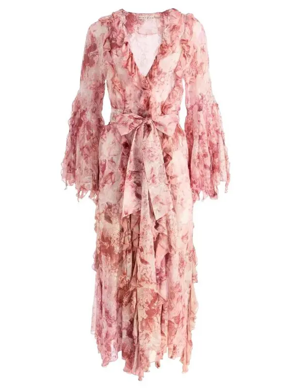 Alice + Olivia Floral Print Ruffled Coat - Pink