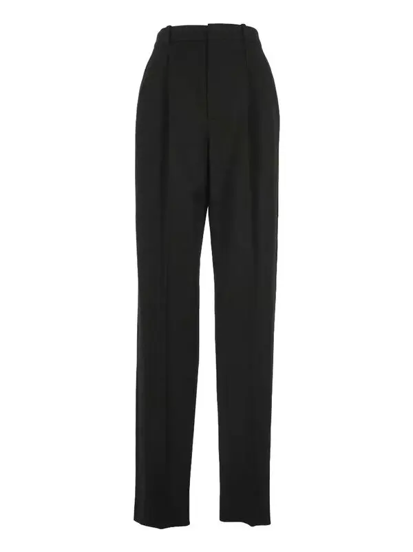 Saint Laurent Pleated Satin-trim Trousers - Black