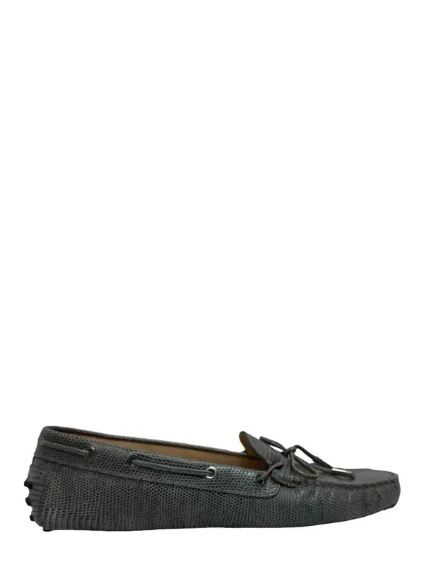 TOD'S Lizard-embossed Bow Loafers - Grey