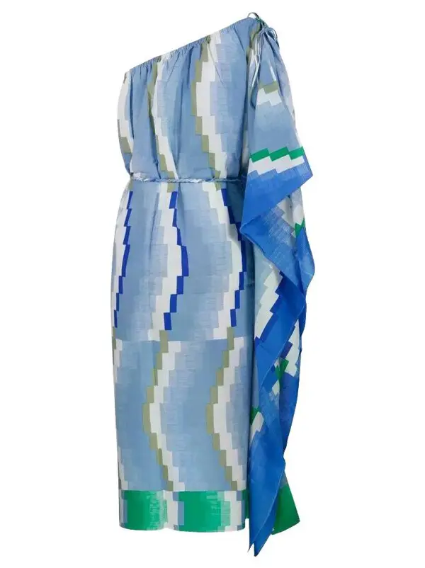MAPOÉSIE Geometric-print One-shoulder Dress - Blue