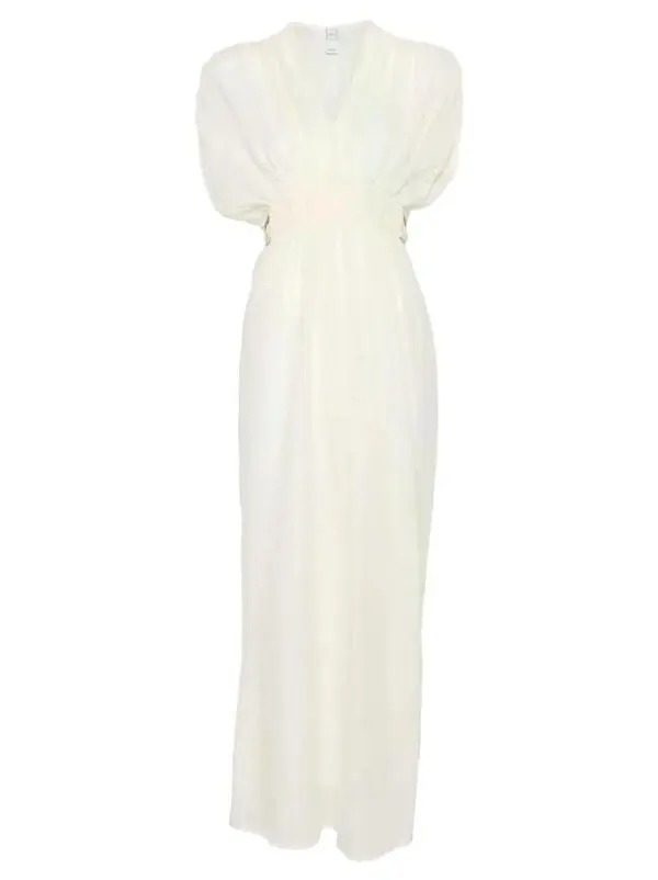 120% Lino Braided-tie Gathered-waist Maxi Dress - Neutrals