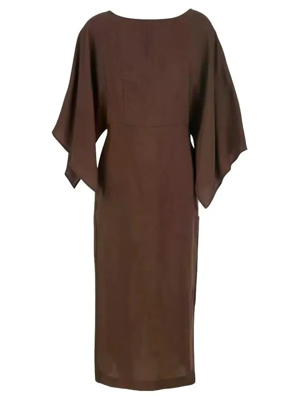 MERCI Textured Cape-sleeve Midi Dress - Brown