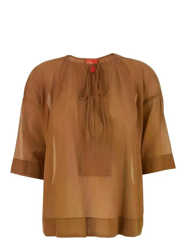 MERCI Tie-fastening Semi-sheer Blouse - Brown