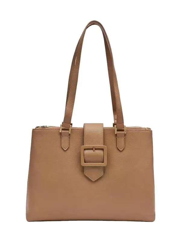 FRAU Pebbled Tote Bag With Buckle Detail - Neutrals
